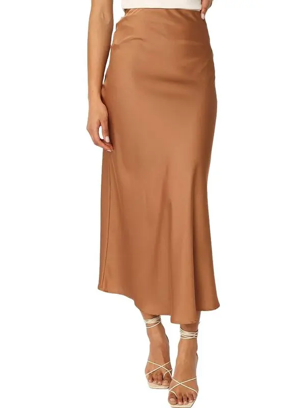 PETAL & PUP Nellie Satin Maxi Skirt - Brown