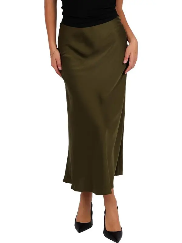 PETAL & PUP Nellie Satin Maxi Skirt - Olive