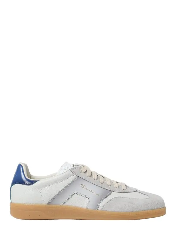 Santoni Lace-up Leather And Suede Sneakers - Blue
