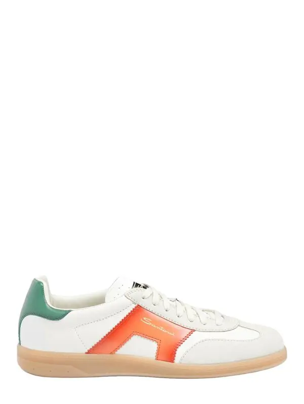 Santoni Lace-up Leather And Suede Sneakers - White 1