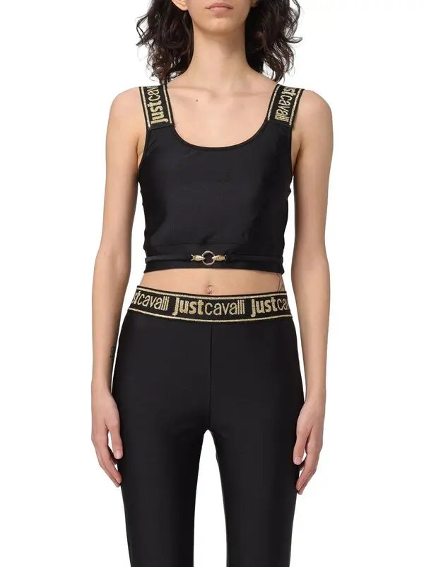 Just Cavalli Cropped Top With Embellished Straps - Black