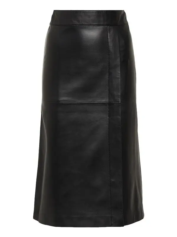 JOSEPH Sèvres Leather Midi Skirt - Black