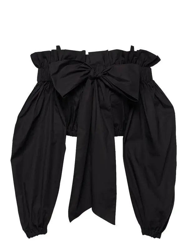 PATOU Bow-detail Ruffled Cotton Crop Top - Black