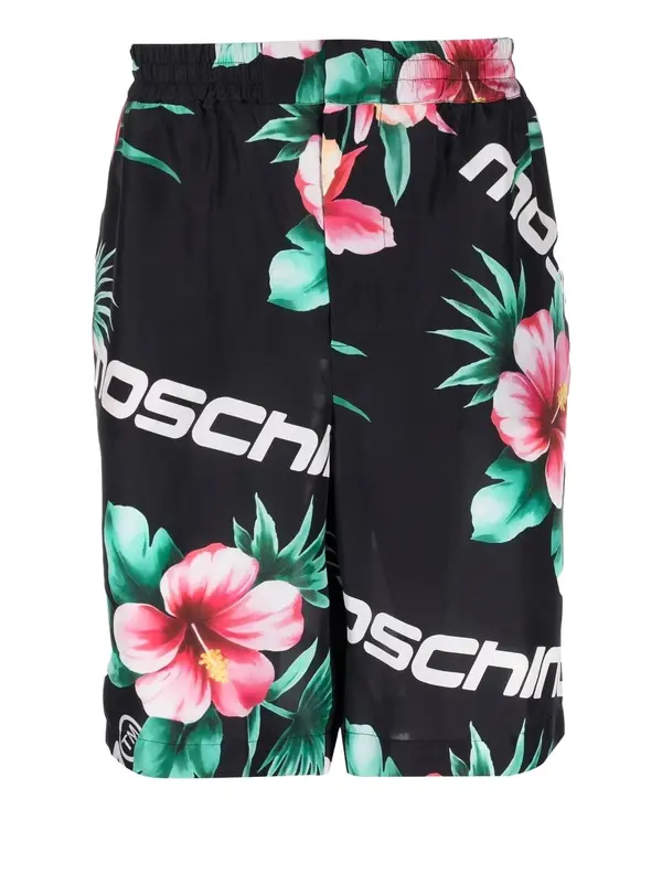 Moschino Floral Print Silk Shorts - Black