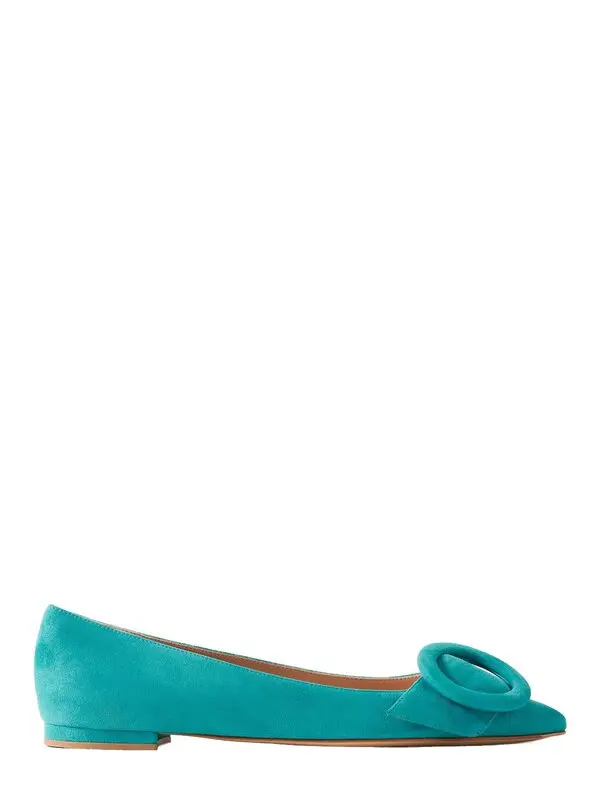 GIANVITO ROSSI Buckled Suede Point-toe Flats - Blue