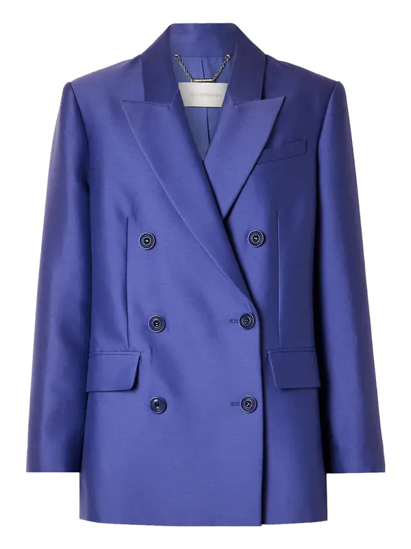 Zimmermann Natura Double-breasted Wool And Silk-blend Blazer - Blue