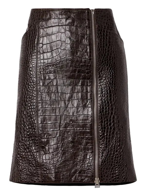 TOM FORD Croc-effect Leather Skirt - Brown