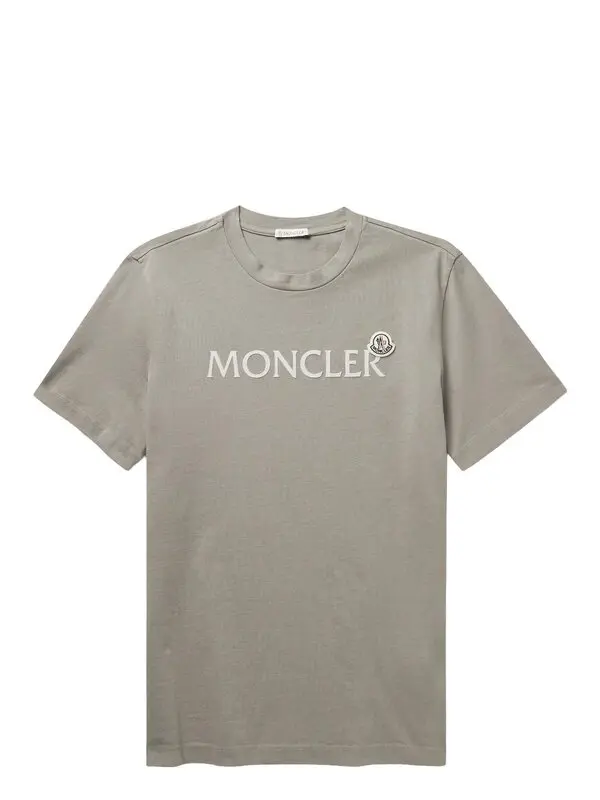 Moncler Logo-flocked Appliquéd Cotton-jersey T-shirt - Brown