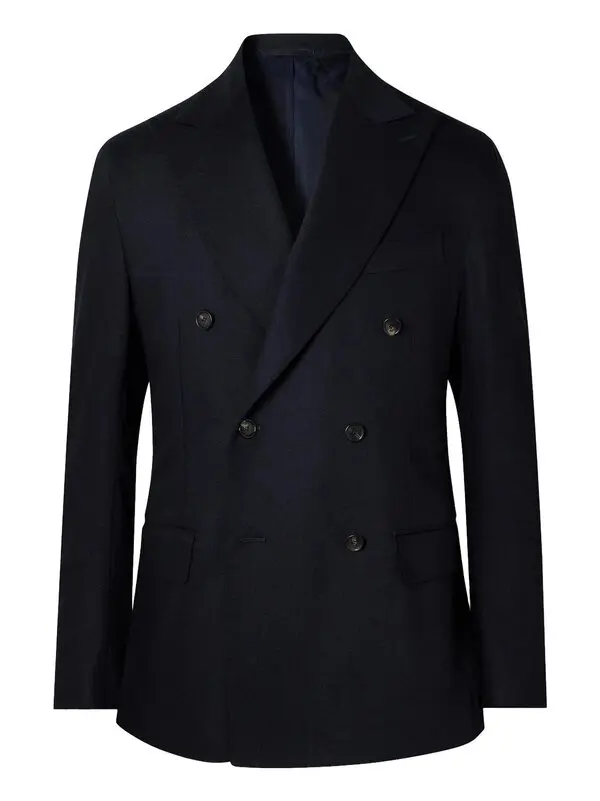 DE PETRILLO Double-breasted Wool-blend Blazer - Blue