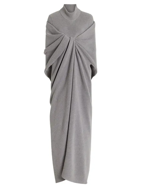 Brandon Maxwell The Holden Draped Wool Turtleneck Midi Dress - Grey