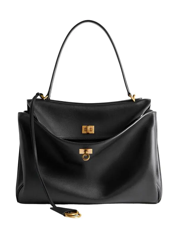 Balenciaga Rodeo Medium Leather Top Handle Bag - Black