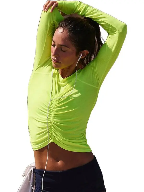 Free People Tempo Ruched Long Sleeve - Highlighter Yellow