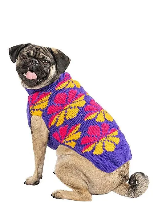 CHILLY DOG Flower Power Dog Sweater - Purple Motif