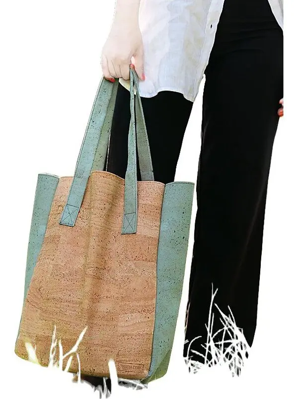 TIRADIA CORK Farmers Market Tote Bag - Natural Cork/mint Green