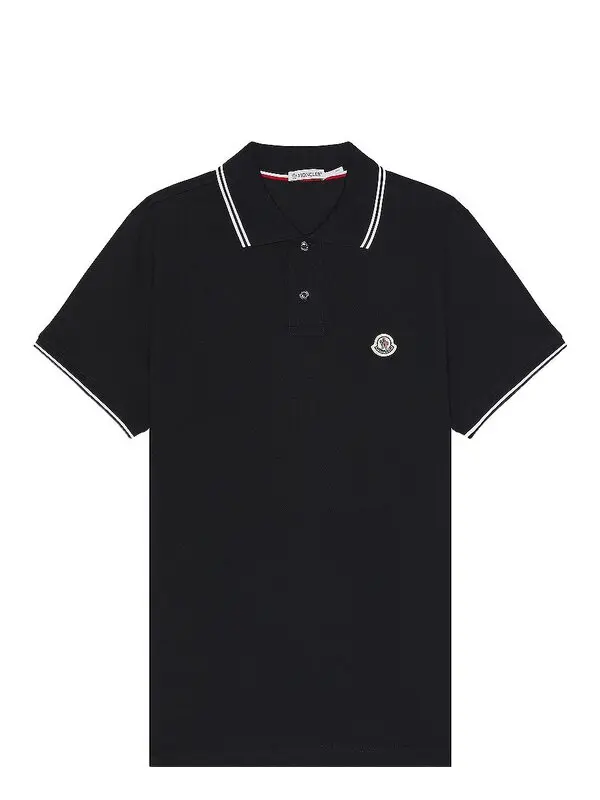 Moncler Short Sleeve Polo In Black - Dark Navy