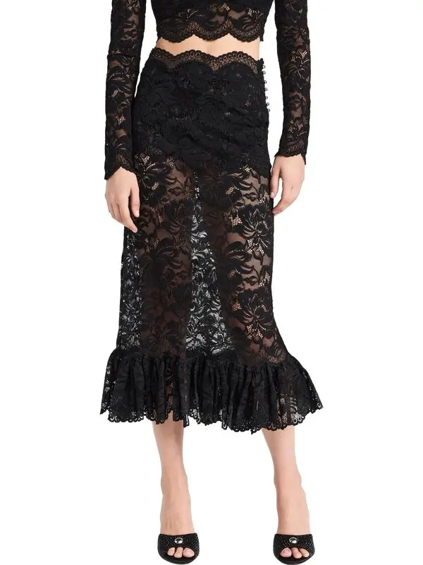 Rabanne Maxi Stretch Lace Skirt - Black