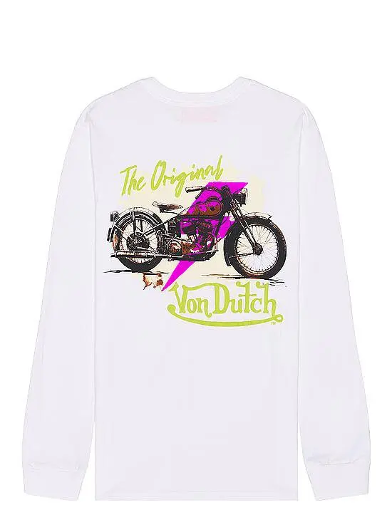 VON DUTCH Biker Shop Graphic Long Sleeve Tee - White