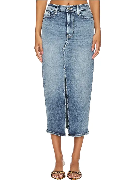 Good American Slit Front Midi Denim Skirt - Indigo734
