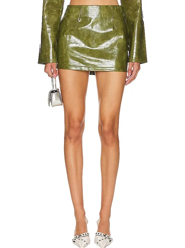Superdown Ethel Faux Leather Mini Skirt - Olive