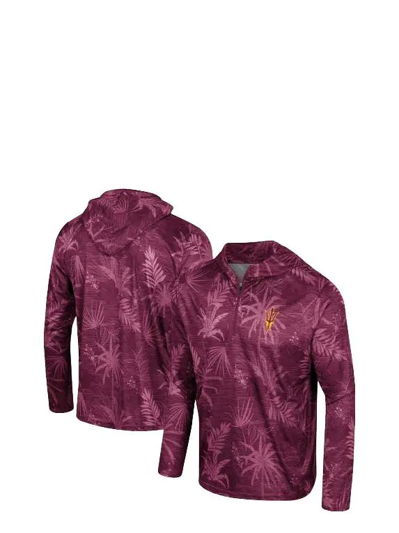 COLOSSEUM Arizona State Sun Devils Palms Printed Lightweight Quarter-zip Hooded Top - Maroon