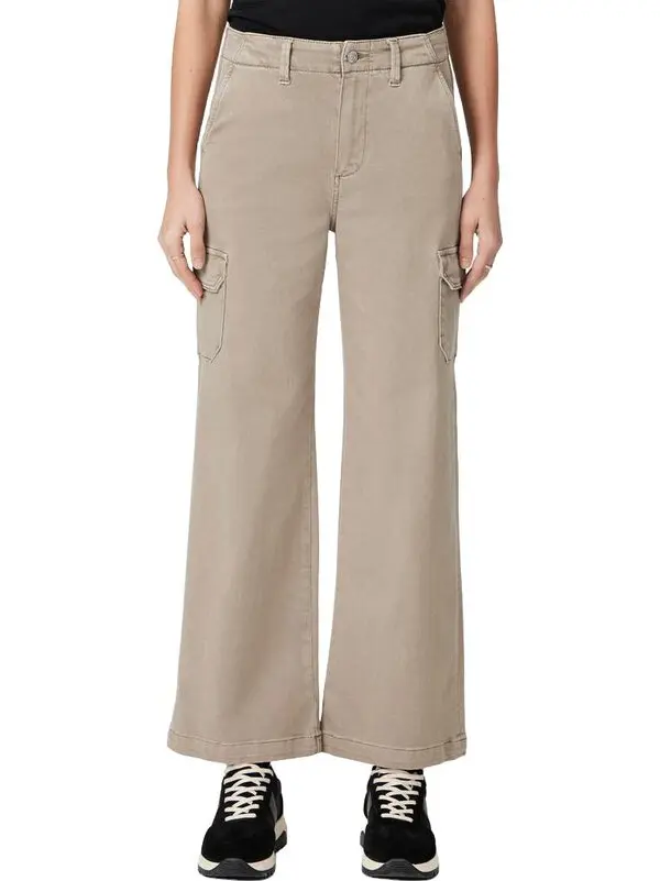 Paige Carly High Waist Ankle Wide Leg Cargo Pants - Vintage Moss Taupe