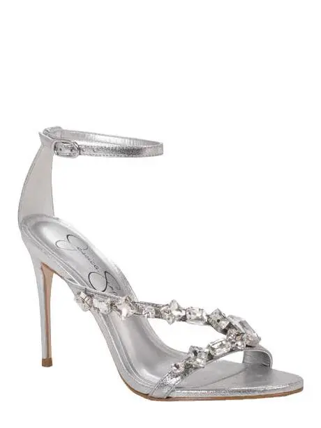 Jessica Simpson Raela Embellished Ankle Strap Sandals - Silver