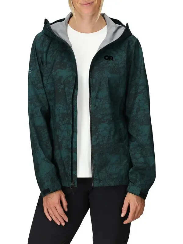 OUTDOOR RESEARCH Stratoburst Packable Rain Jacket - Douglas Fir Print