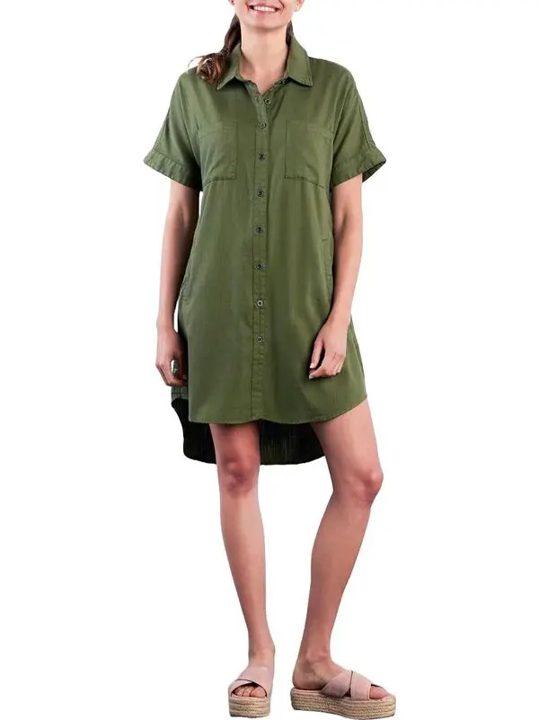 WASH LAB DENIM Clean Denim Shirtdress - Brushed Army