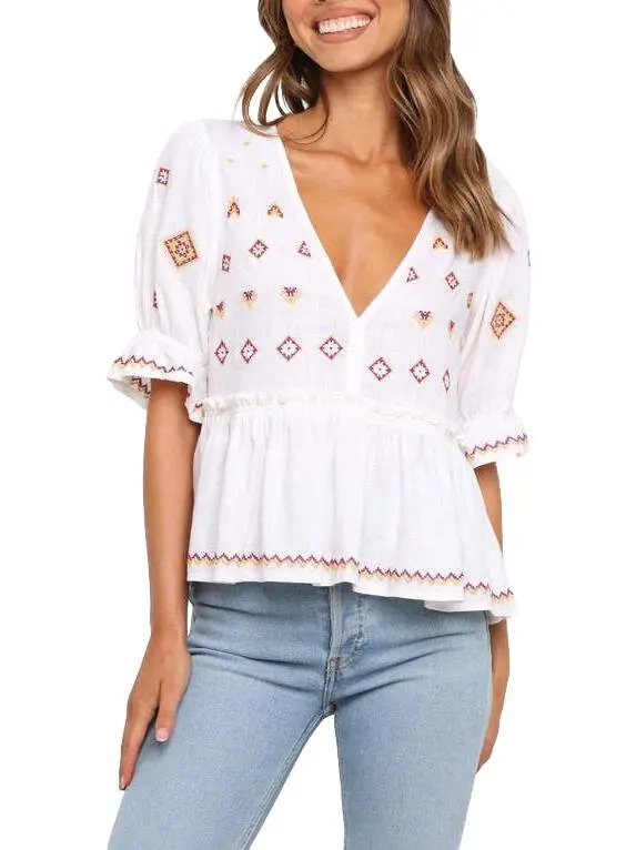 PETAL & PUP Dawstron Embroidered Top - White