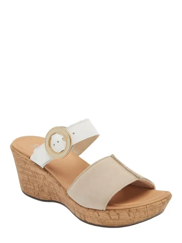 Naot Breezy Platform Wedge - Beige Nubuck/ White Leather