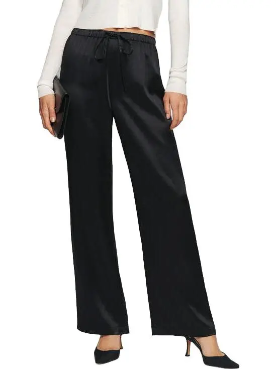 REFORMATION Olina Wide Leg Silk Pants - Black