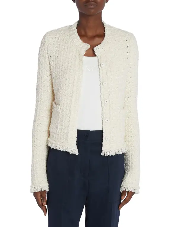 Moncler Textured Knit And Quilted Cardigan - Silk White
