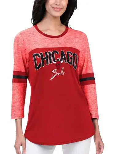 G-III 4HER BY CARL BANKS Chicago Bulls 3/4 Sleeve T-shirt - Red