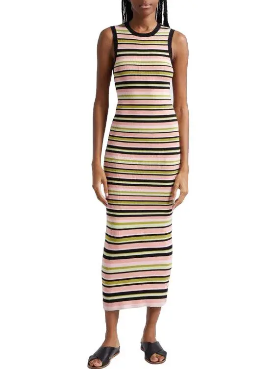 ATM Anthony Thomas Melillo Stripe Rib Tank Dress - Black Multi Stripe