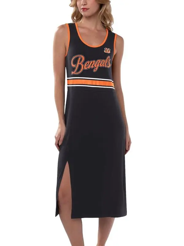G-III 4HER BY CARL BANKS Cincinnati Bengals Sleeveless Maxi Dress With Tie Neck - Black