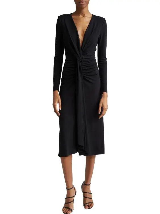Michael Kors Knot Front Long Sleeve Knit Dress - Black