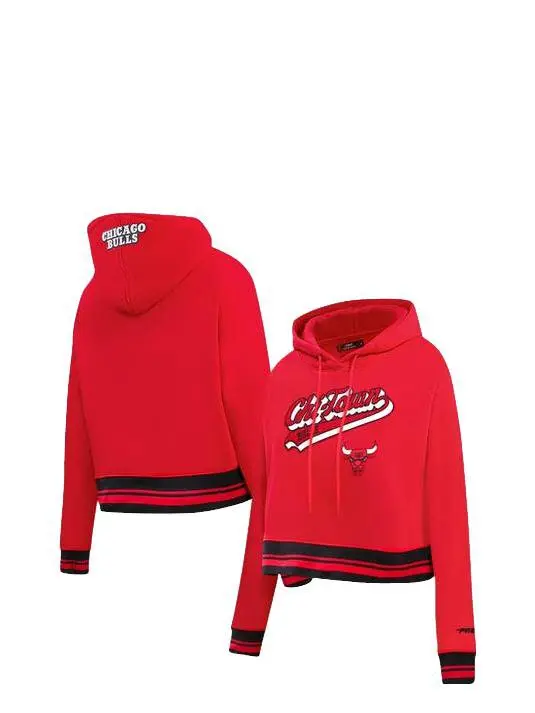 PRO STANDARD Chicago Bulls Script Tail Cropped Pullover Hoodie - Red