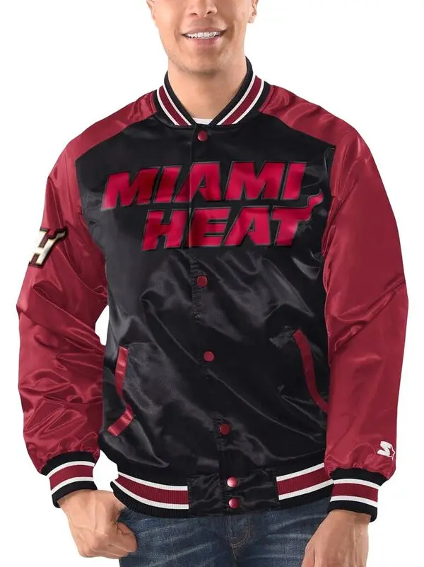 STARTER Miami Heat Renegade Satin Varsity Jacket - Black