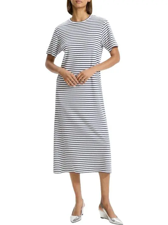 Theory Clint Stripe Cotton T-shirt Dress - Navy Multi