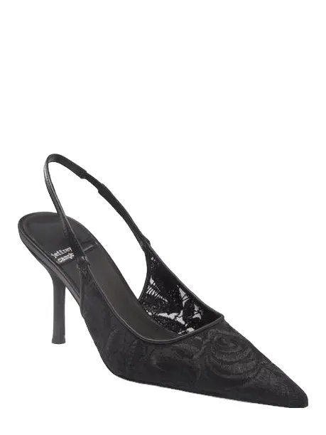 Jeffrey Campbell Lofficele Embroidered Mesh Slingback Pointed Toe Pump - Black Lace