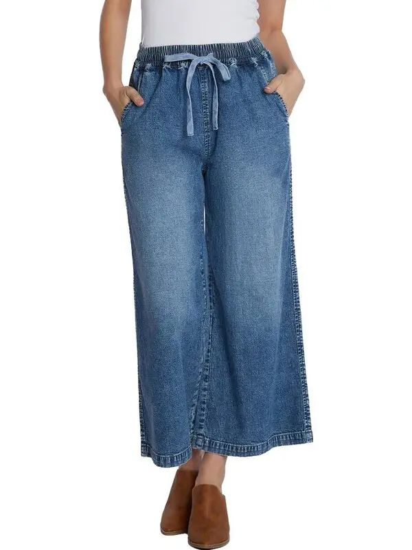 WASH LAB DENIM Drawstring Ankle Wide Leg Jeans - Atlantic Blue