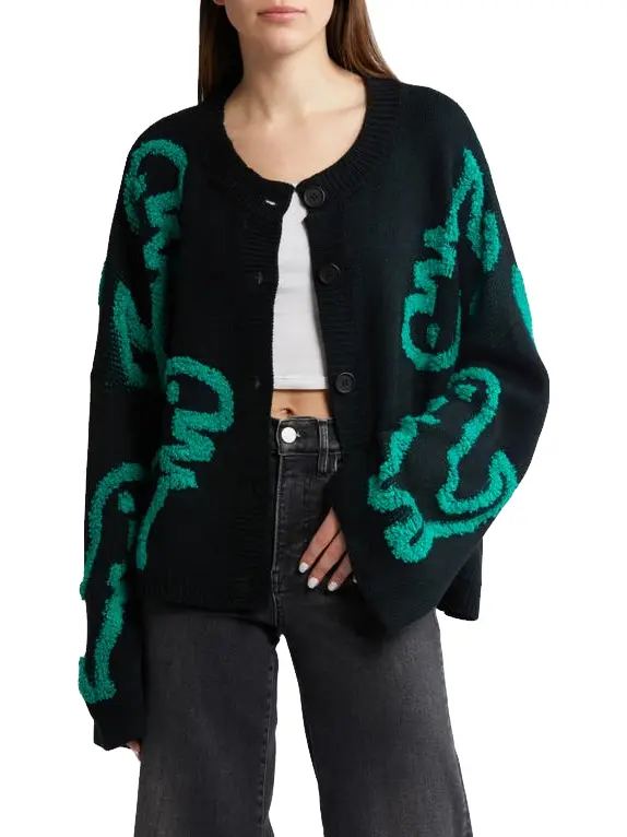 DRESSED IN LALA T-rex Jacquard Cardigan - Black