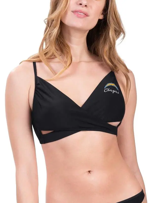 G-III 4HER BY CARL BANKS Los Angeles Chargers Hall Of Fame Bikini Top - Black