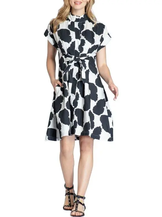 APNY Belted Shirt Dress - Black/white