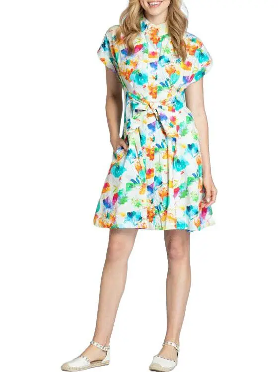 APNY Belted Shirt Dress - Orange Multi