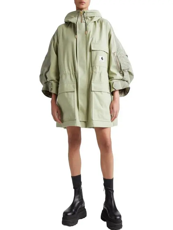 Sacai X Carhartt Wip Mixed Media Coat - Light Green Khaki
