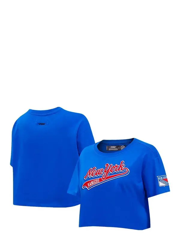 PRO STANDARD New York Rangers Boxy Script Tail Cropped T-shirt - Blue