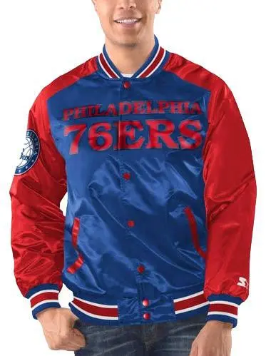 STARTER Philadelphia 76ers Renegade Satin Varsity Jacket - Royal