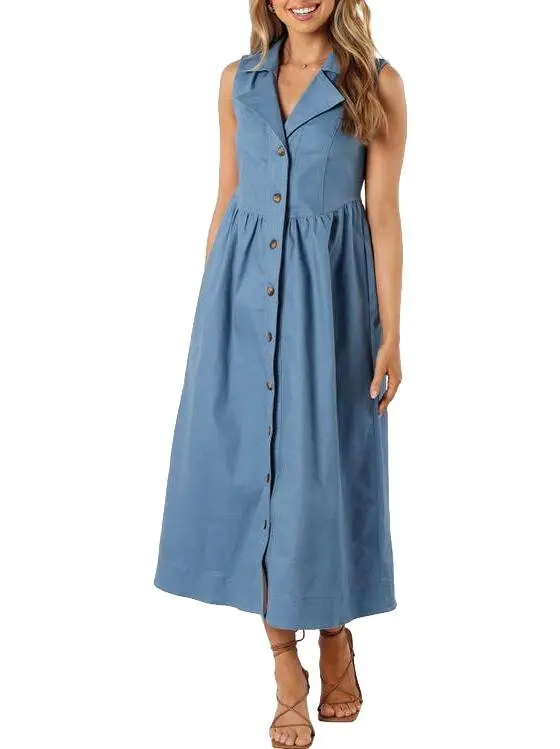PETAL & PUP Sonja Sleeveless A-line Dress - Steel Blue