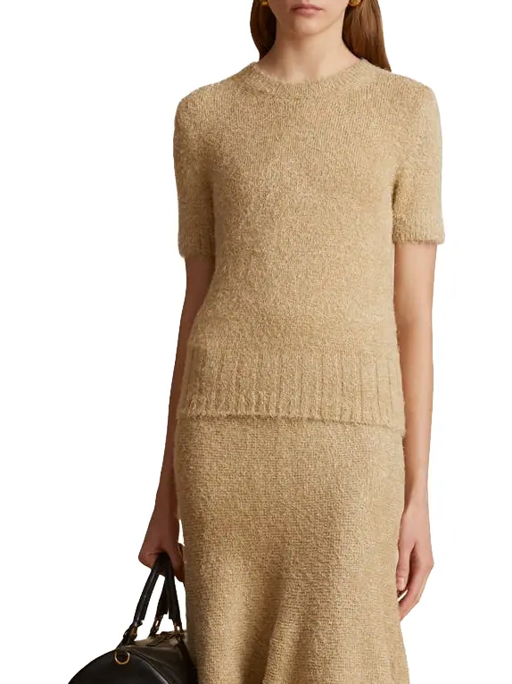 Khaite Luphia Short Sleeve Silk & Cashmere Sweater - Wheat